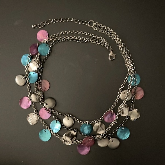 Jewelry | Vintage Triple Layer Silver Necklace With Multicolored Disks ...